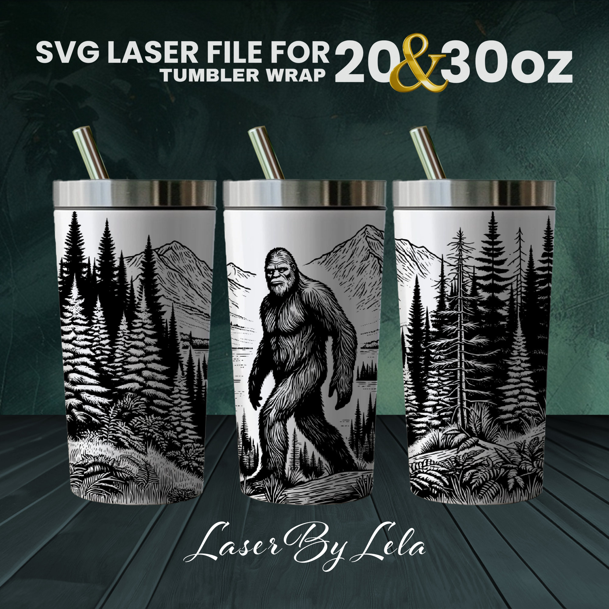 Bigfoot Laser Engraved Full Wrap Design for 20 and 30 Oz Tumbler ...