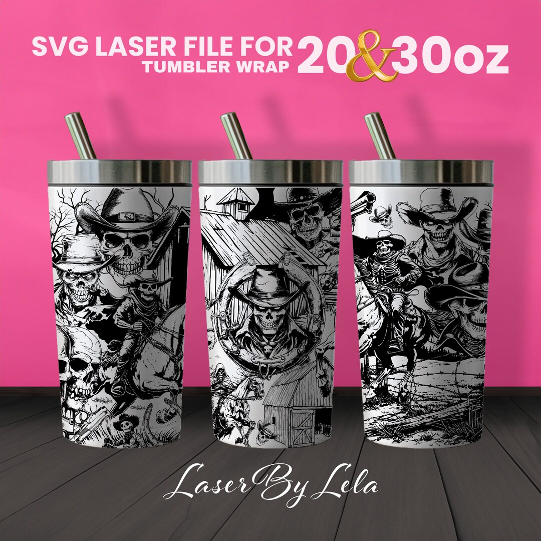 Scary Cowboy Laser Engraved Full Wrap Design for 20 and 30 Oz Tumbler ...