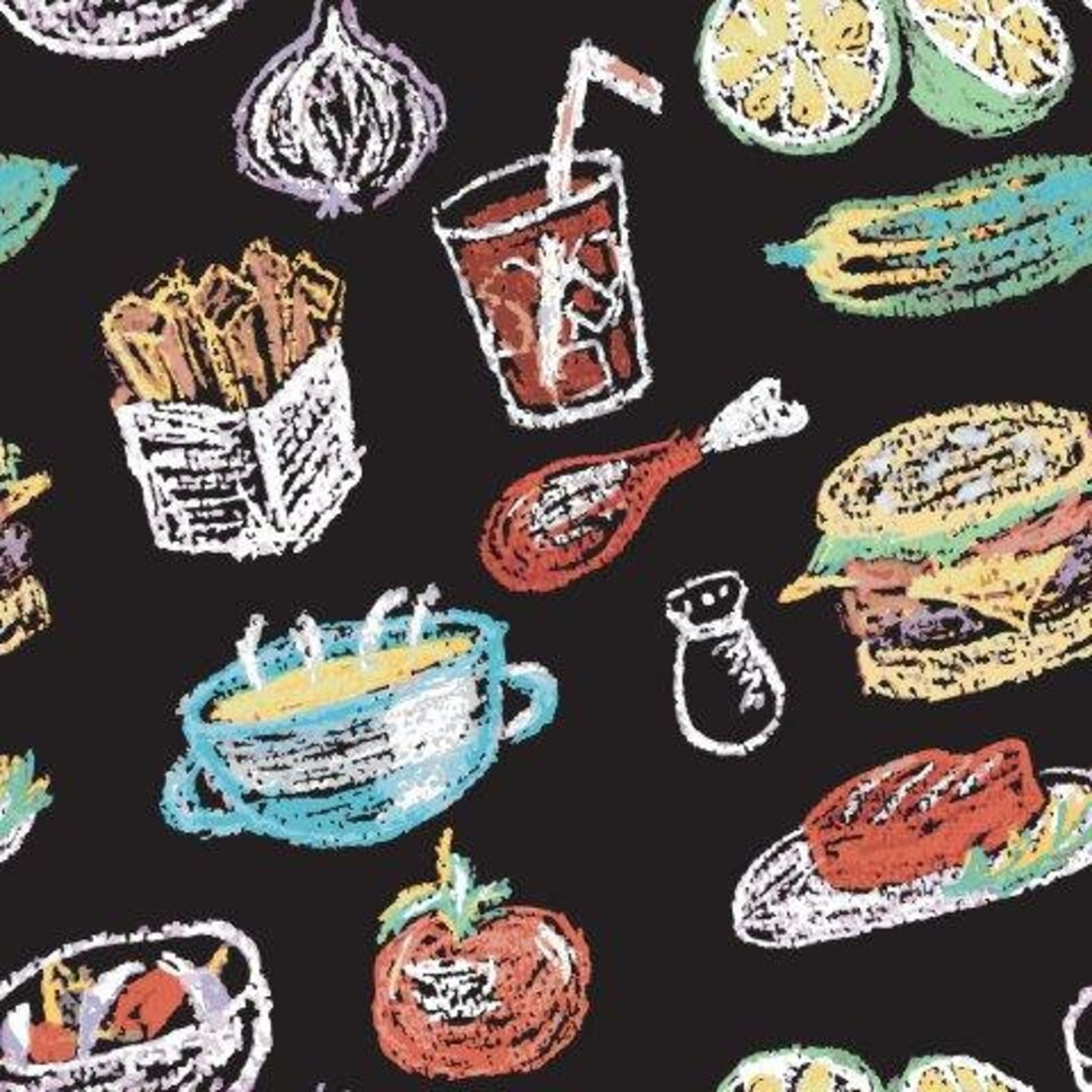 Chalk Art Food on Black 1 Mil PUL Fabric - Made in the USA - Etsy