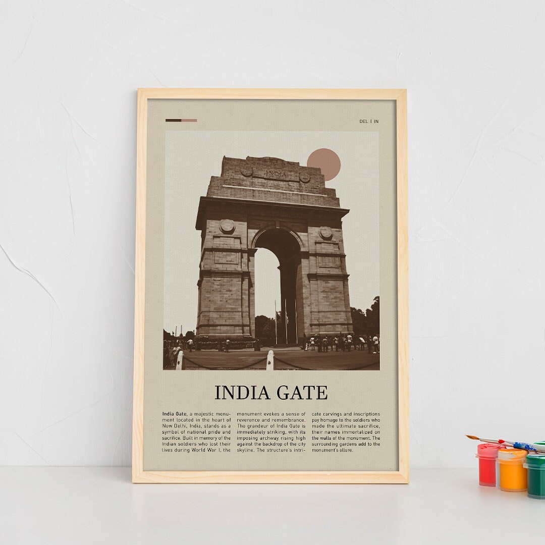 India Gate Vintage Travel Poster, Minimalist Wall Art, Gift Ideas ...