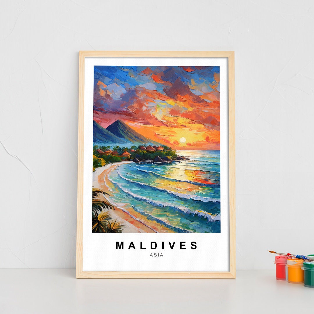 Maldives Asia Oil Travel Poster, Minimalist Wall Art, Gift Ideas ...