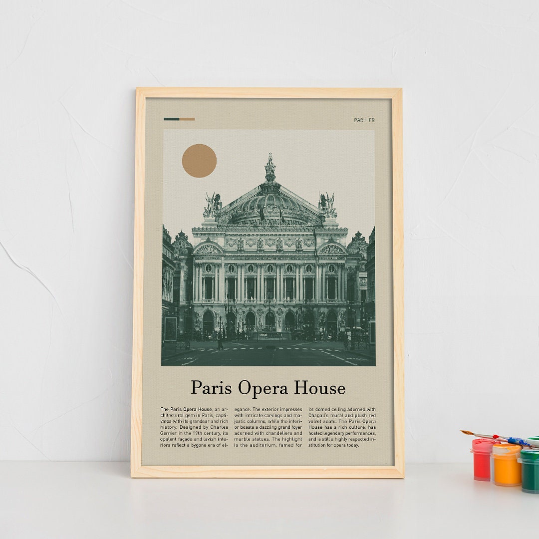Paris Opera House Vintage Travel Poster, Minimalist Wall Art, Gift ...