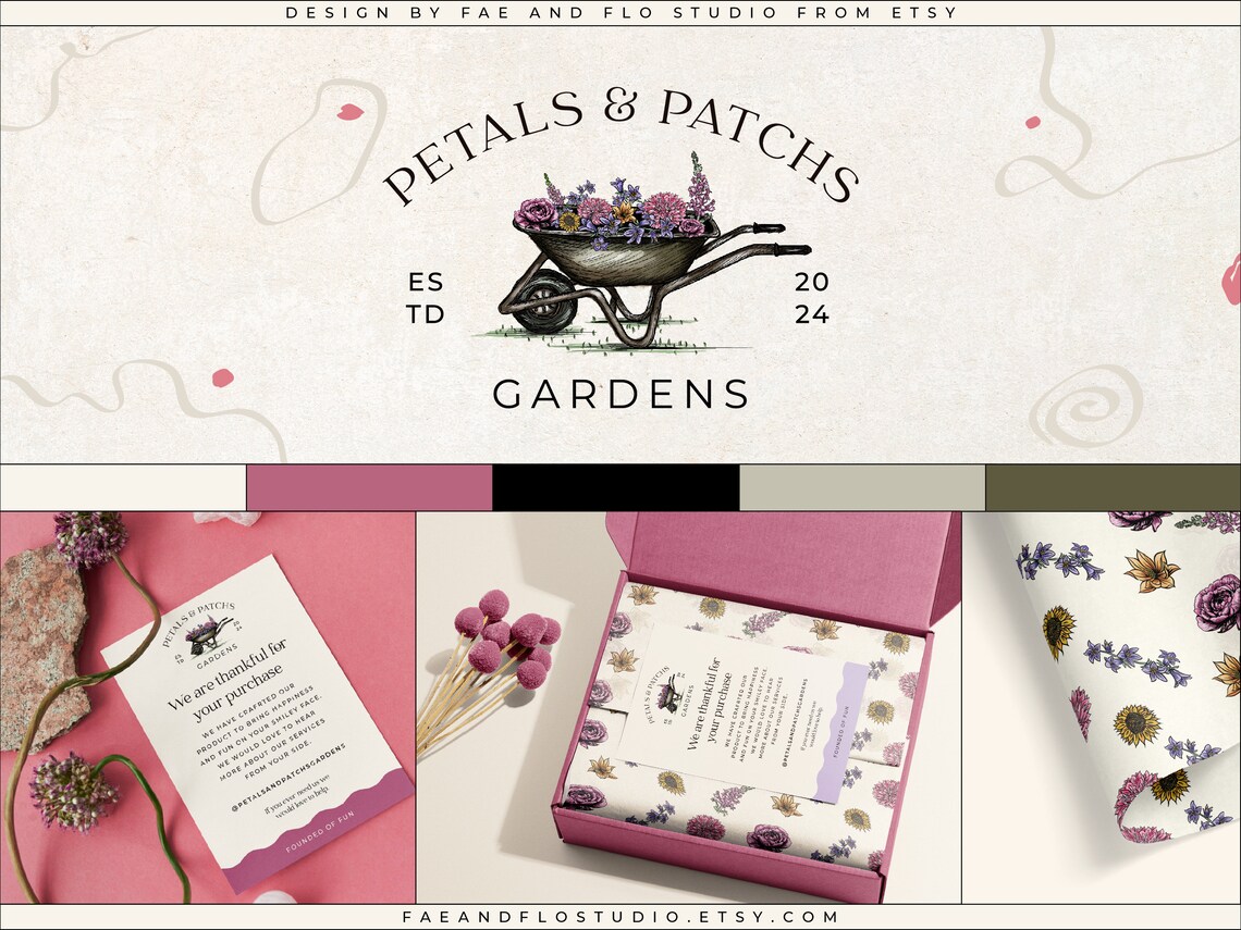 Custom Hand Drawn Logo Design, Flower Farm Logo, Vintage Logo Design ...