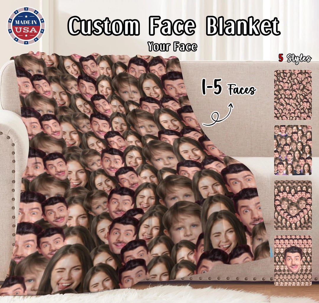 Custom Face Blanket, Personalized Multiple Faces Blanket, Memorial Gift ...