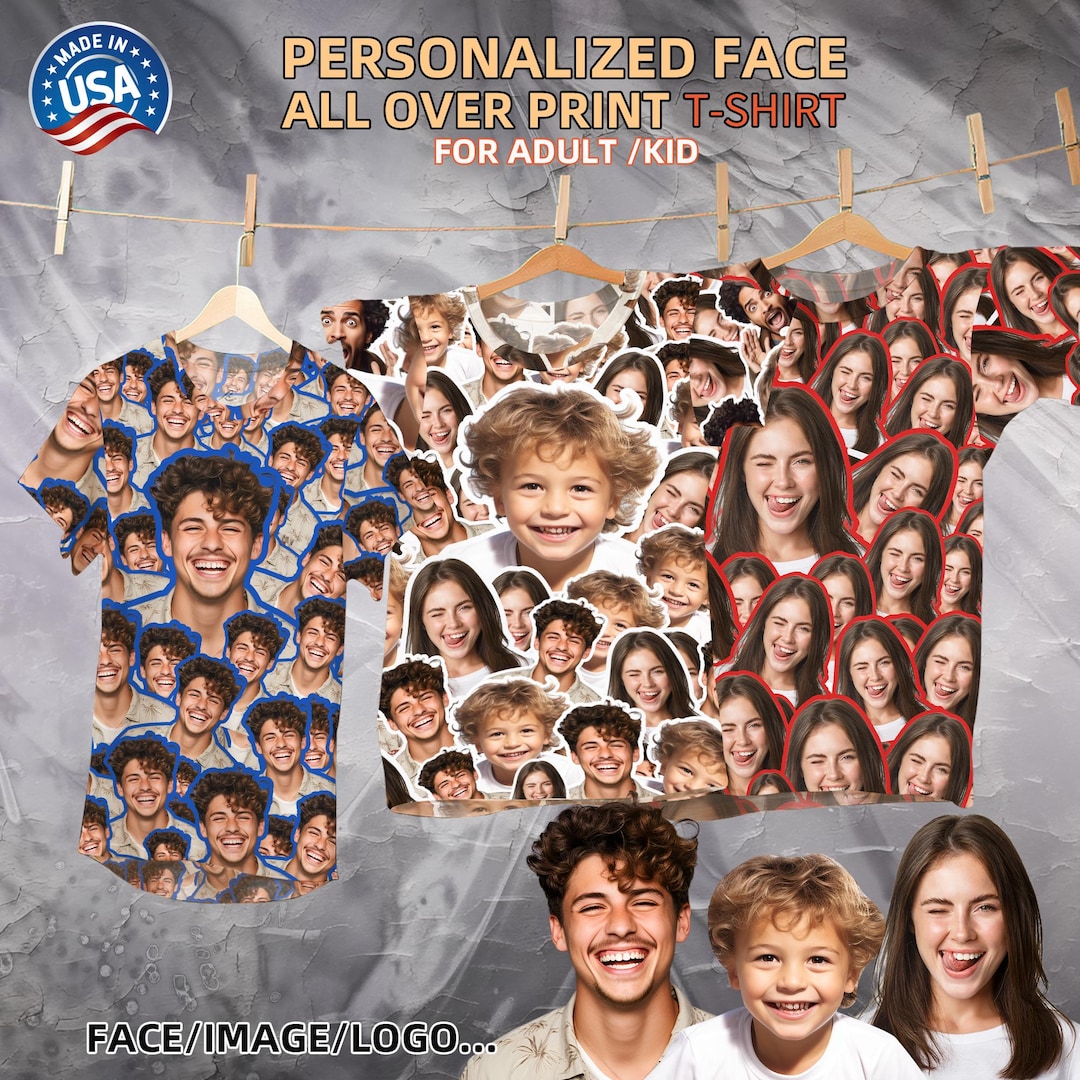 Custom Face Tshirt, Personalized Face All Over Print Photo T-shirt ...