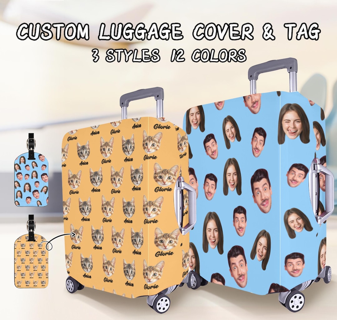 Custom Luggage Cover With Pet Photo, Personalized Face Suitcase Cover ...
