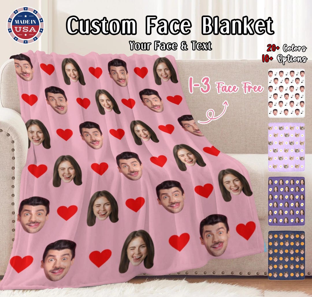 Personalized Face Blanket, Custom Family Face Blanket, Couple Custom ...