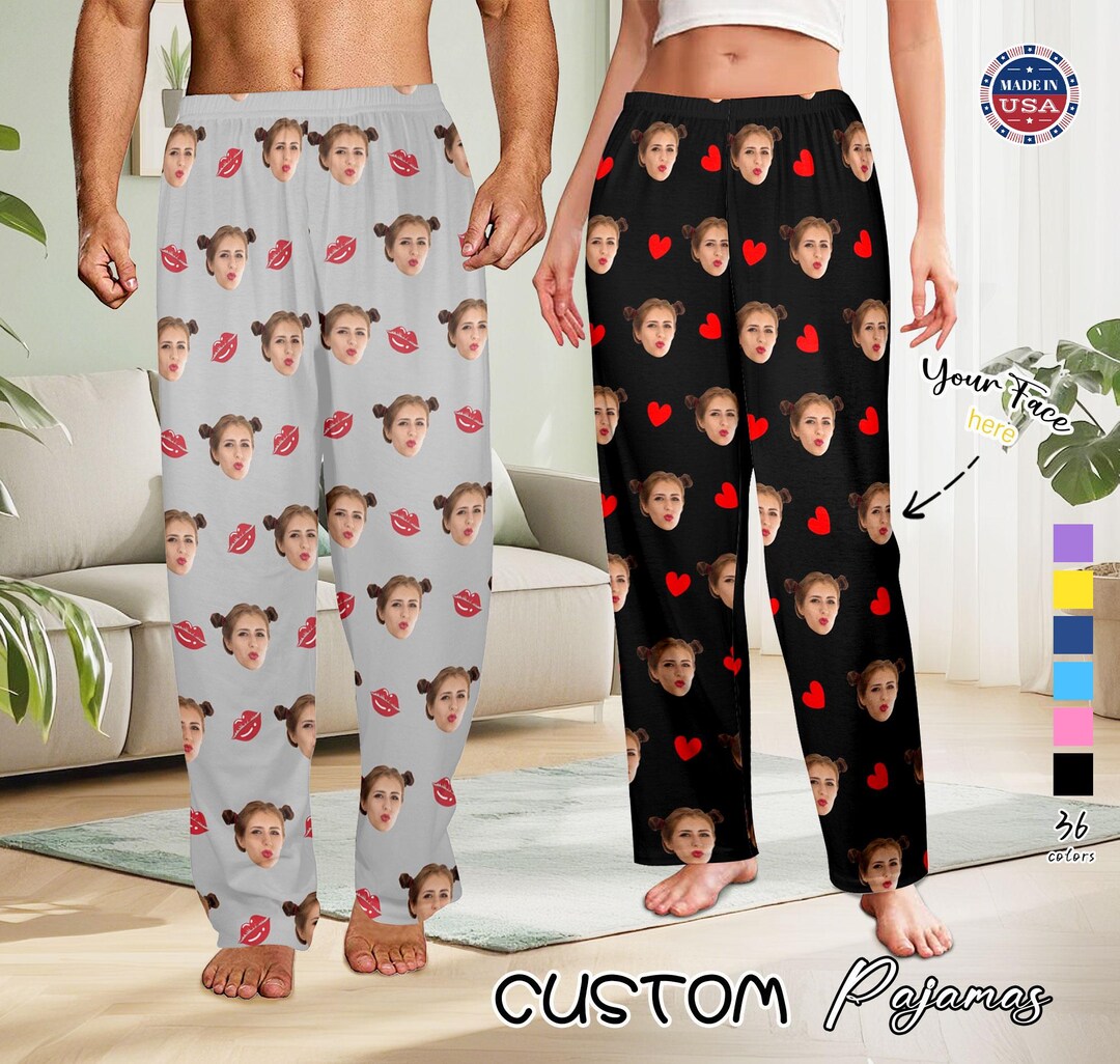 Custom Photo Pajama Pants for Women Men: Personalized Face With Red ...