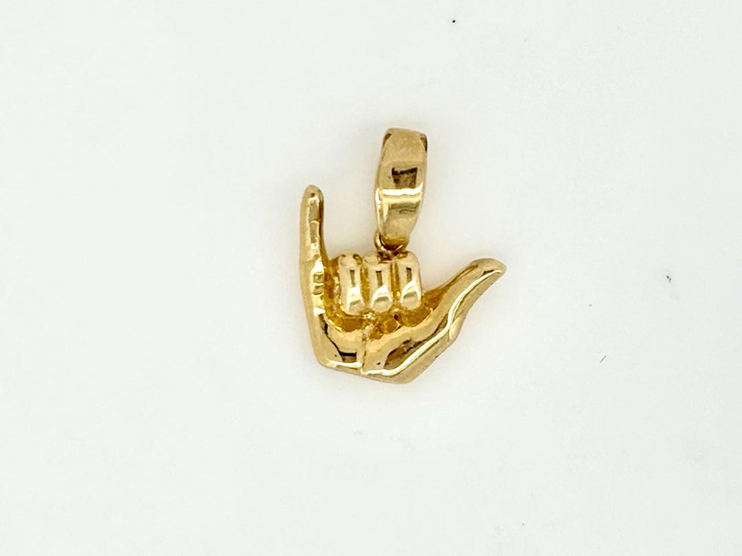 14K Solid Gold Hawaiian Shaka Sign Pendant Funny Shaka Sign Necklace ...