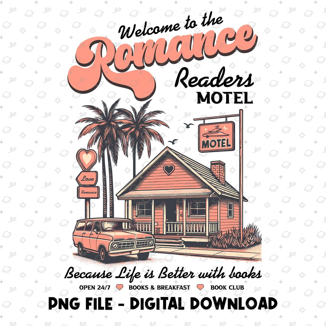 Romance Readers Motel PNG, Vintage Book Reader Png, Retro Book Lover ...