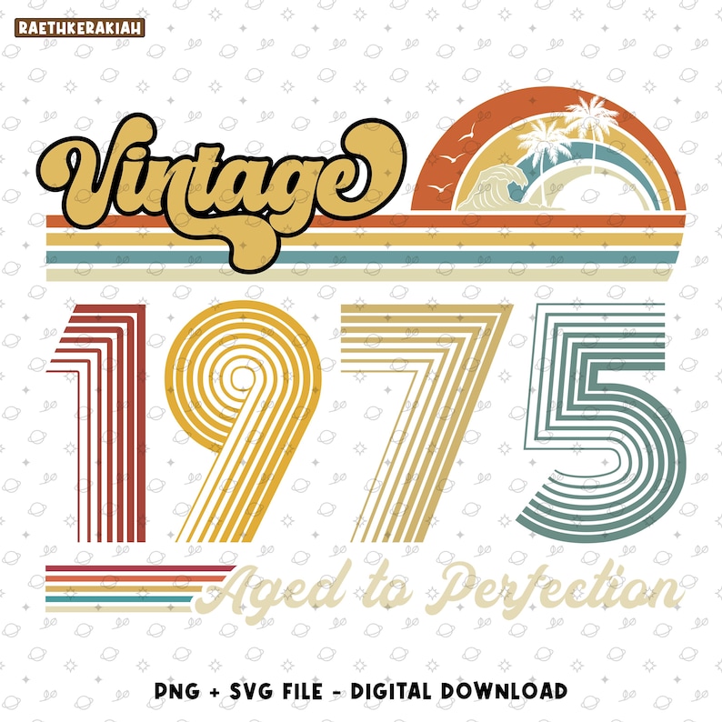 Vintage Aged to Perfection 1975 Png, 50th Birthday Svg, 50th Birthday ...