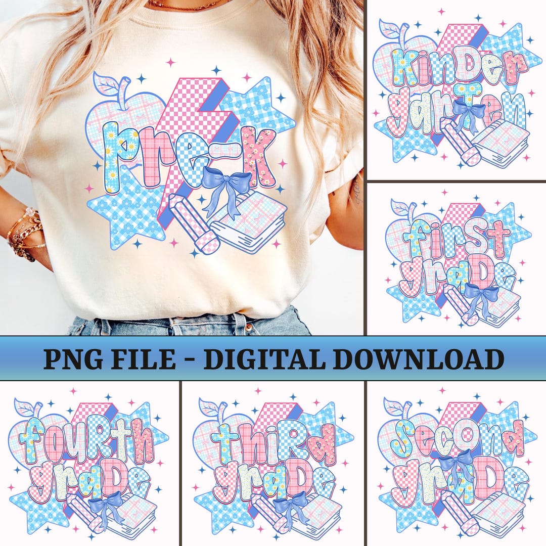 Preppy Back to School Bundle Png, Back to School Plaid Star Grade ...