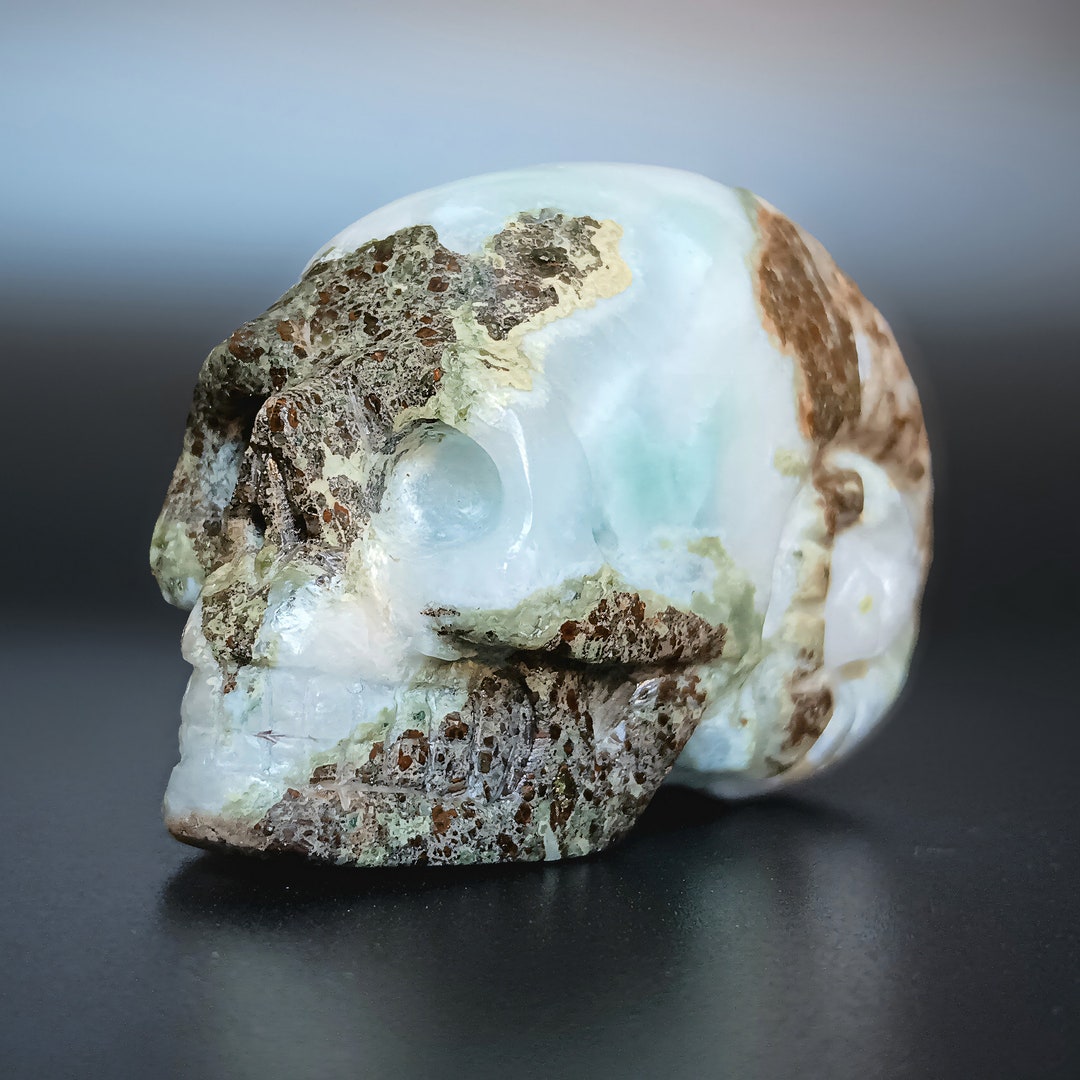 Larimar Carved Crystal Skull, Fine Art Sculpture, Home Decor, Realistic ...