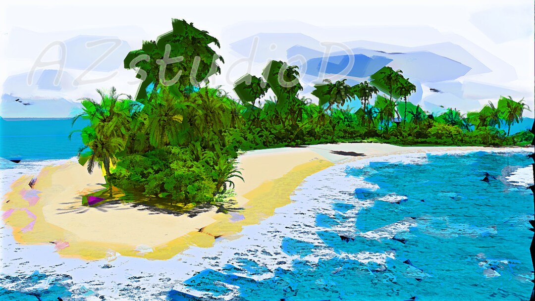 Beach Island Scene Waves Print Painting - Etsy