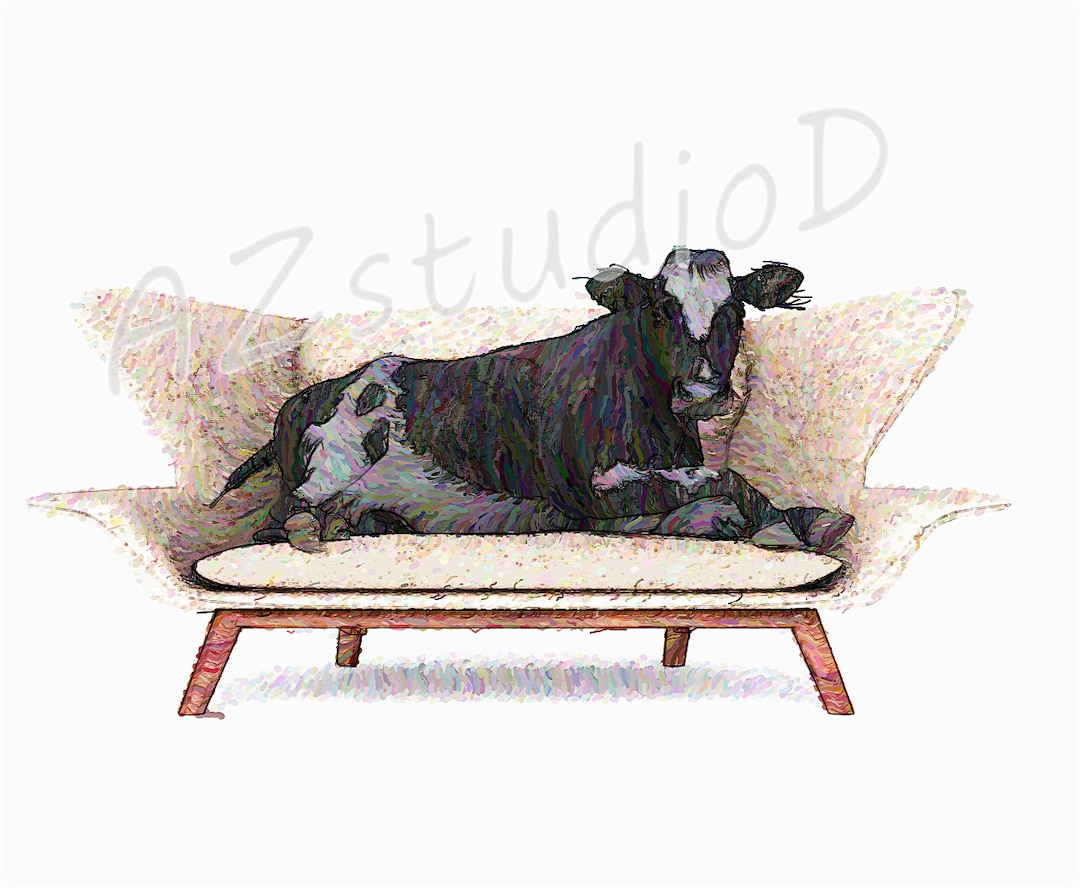 Cow Sitting Laying on Couch Print - Etsy