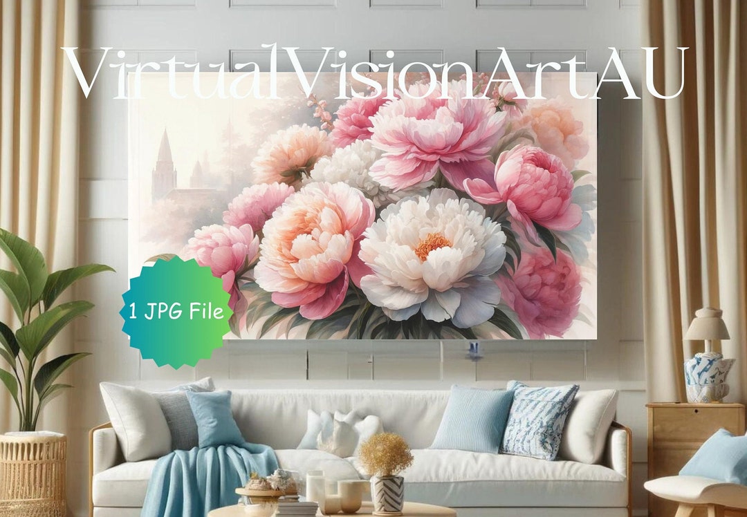 Watercolor Peonies Art for Samsung Frame TV Instant Download, Versatile ...