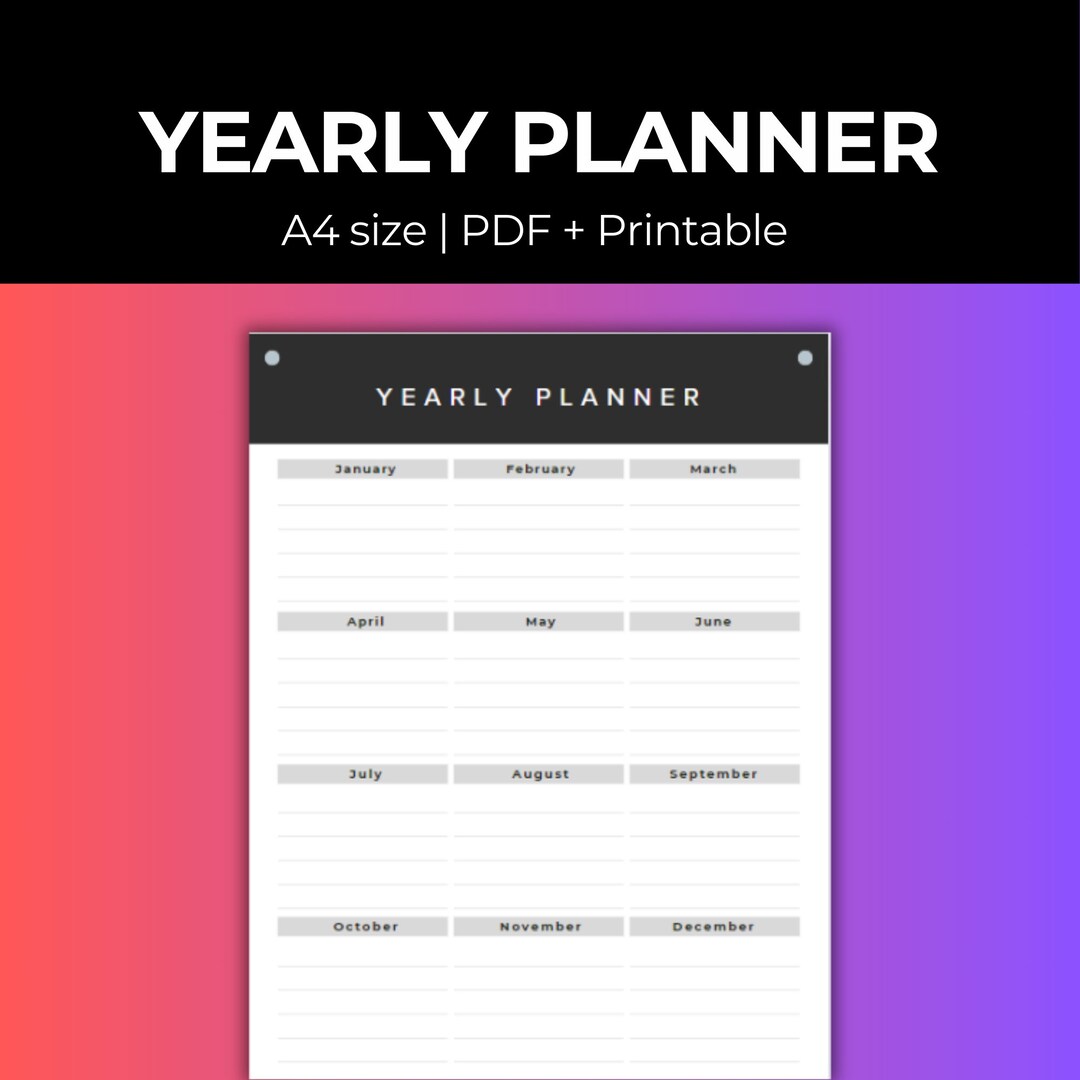 Digital Yearly Planner, Annual Planner, Minimalist Planner, A4 Size ...