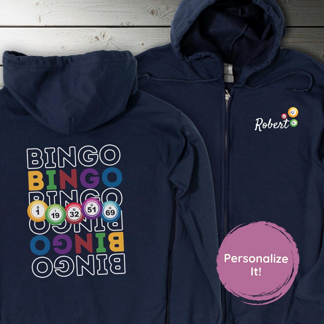 Personalized Bingo Full Zip Hoodie: Lucky Numbers, Warm Bingo Hall ...
