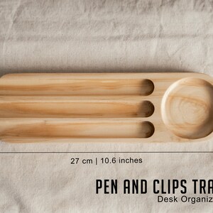Wooden Pen Tray With Clips Holder – Handcrafted Wood Desk Organizer for ...