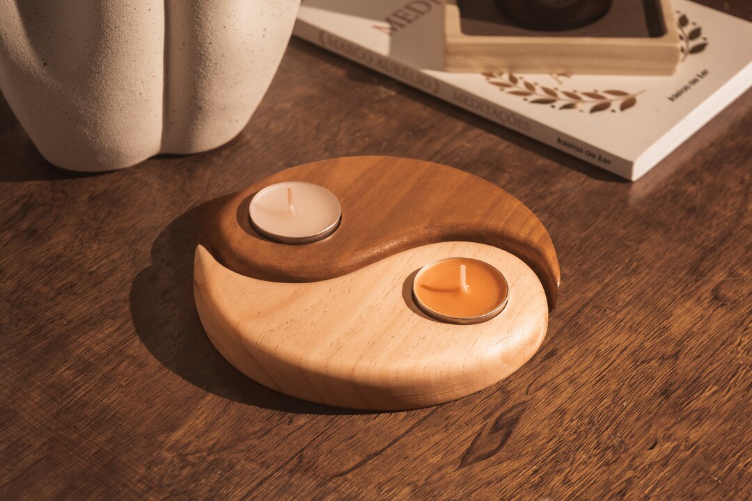 Handcrafted Wooden Yin Yang Tea Light Candle Holder, Tealights Candles ...