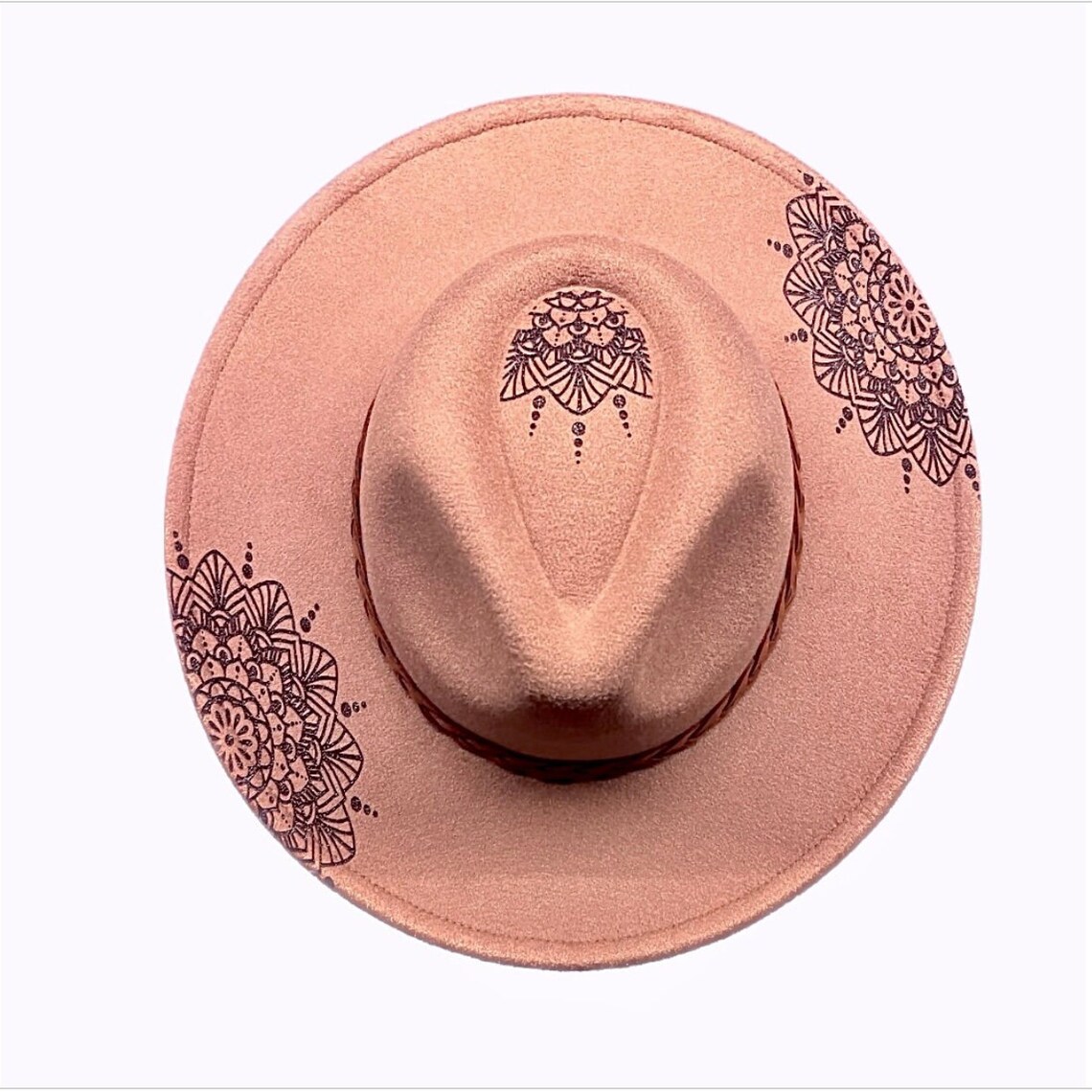 Engraved Wide Brim Fedora Hat Mandala Design Chocolate Brown - Etsy