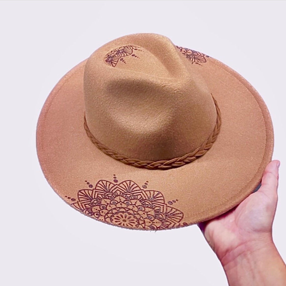 Engraved Wide Brim Fedora Hat Mandala Design Chocolate Brown - Etsy