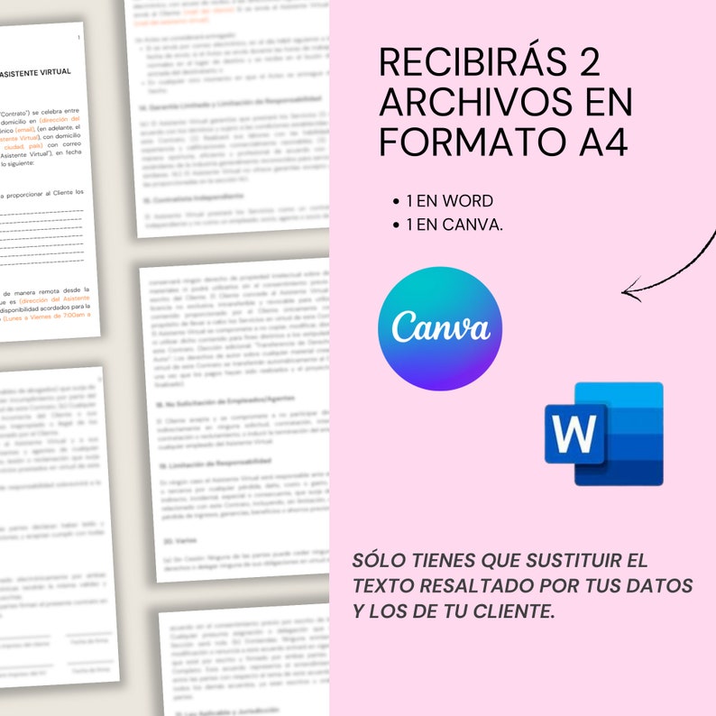 Contrato Legal Para Asistente Virtual 100% Editable En Canva Y Word ...