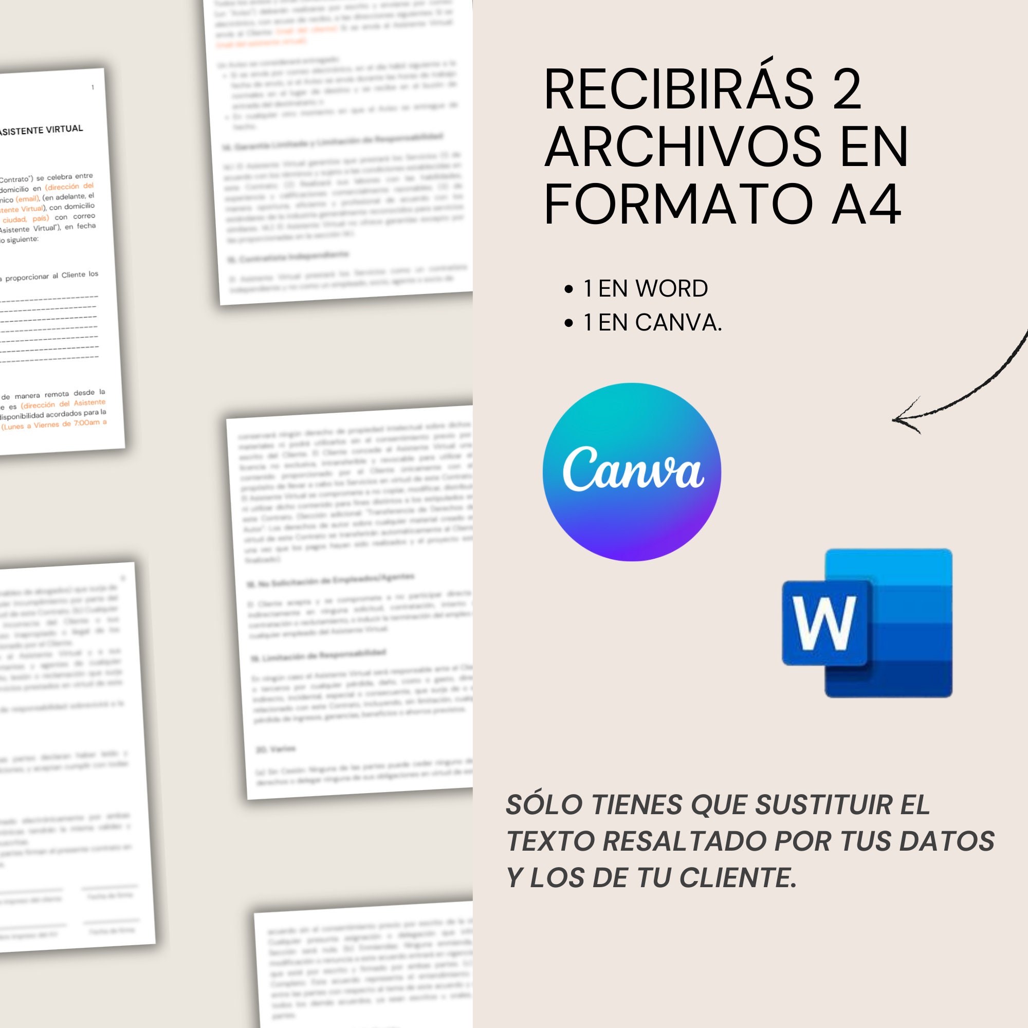 Contrato Legal Para Asistente Virtual 100% Editable En Canva Y Word ...