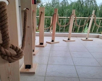 Rope and Wood Garden Fence, Wood Rustic Fence in Customizable Colors ...