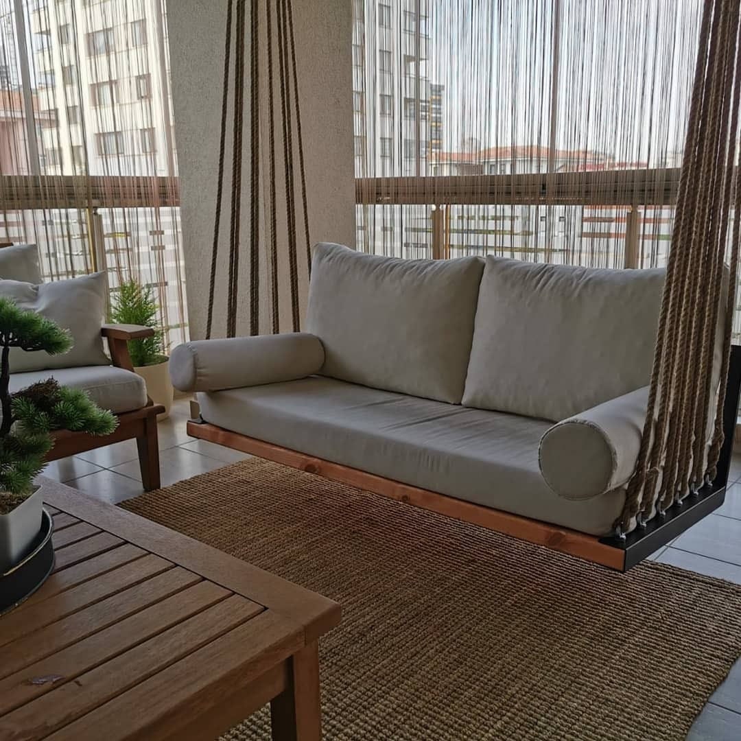 Porch Swing Sofa , Jute Rope Swing Bed, Wooden Swing Sofa - Etsy