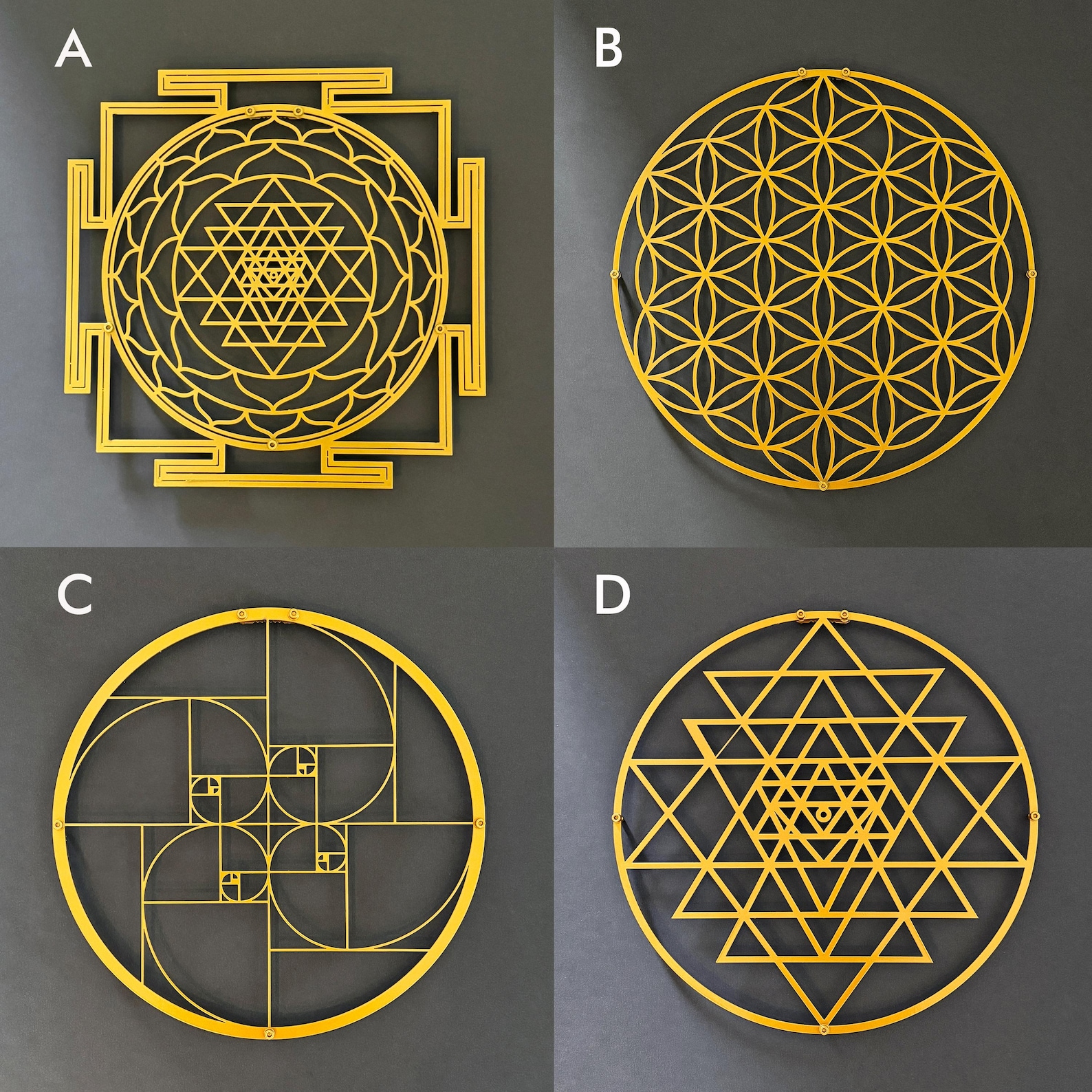 Sri Yantra Metal Wall Art Set Golden Ratio Sacred Geometry Wall ...