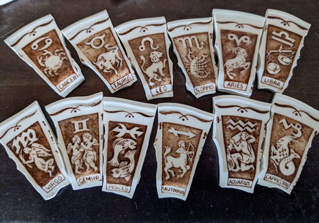 12 Zodiac Astrology Signs With Calendar Plate Jewelry Mosaic Tile ...