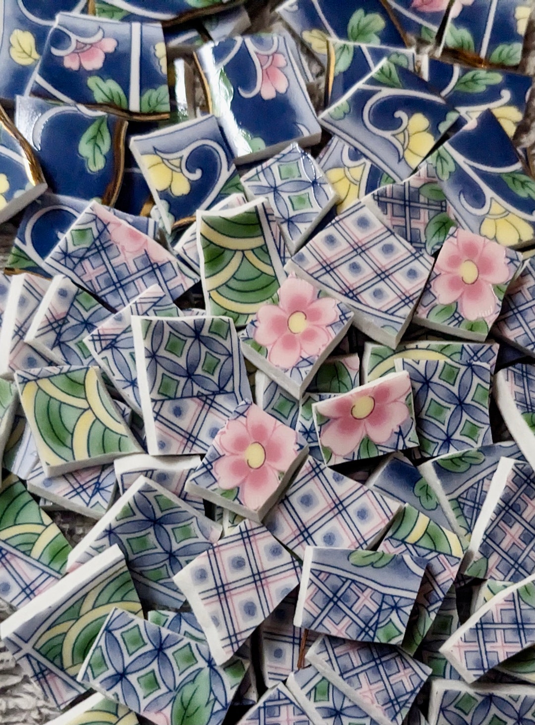 Mosaic Tiles Broken Plate Hand Cut Mikasa Asian Flower Garden - Etsy