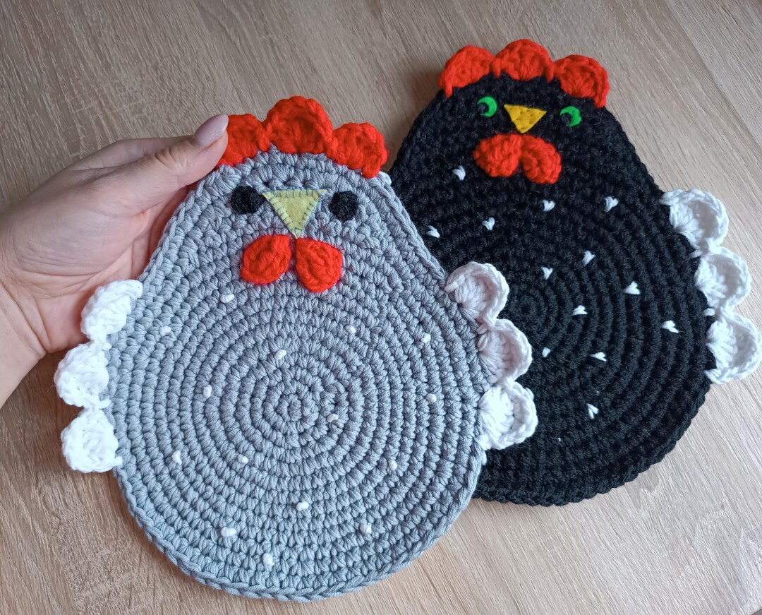 Rustic Farmhouse Design Croched Chicken Coasters, Farm Coasters, Gift ...