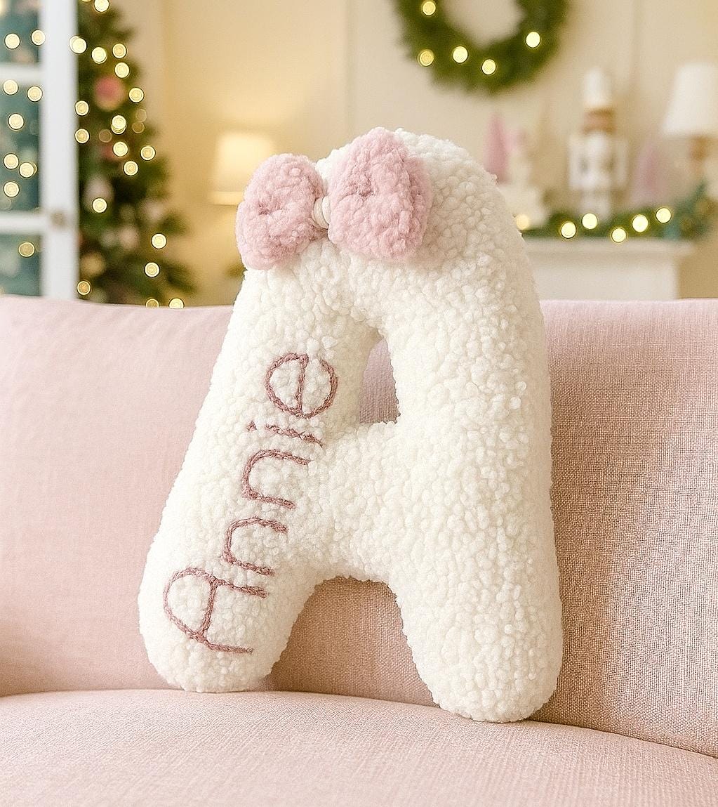 Letter Pillow With Bow | Personalized Teddy Fabric Initial Cushion With ...