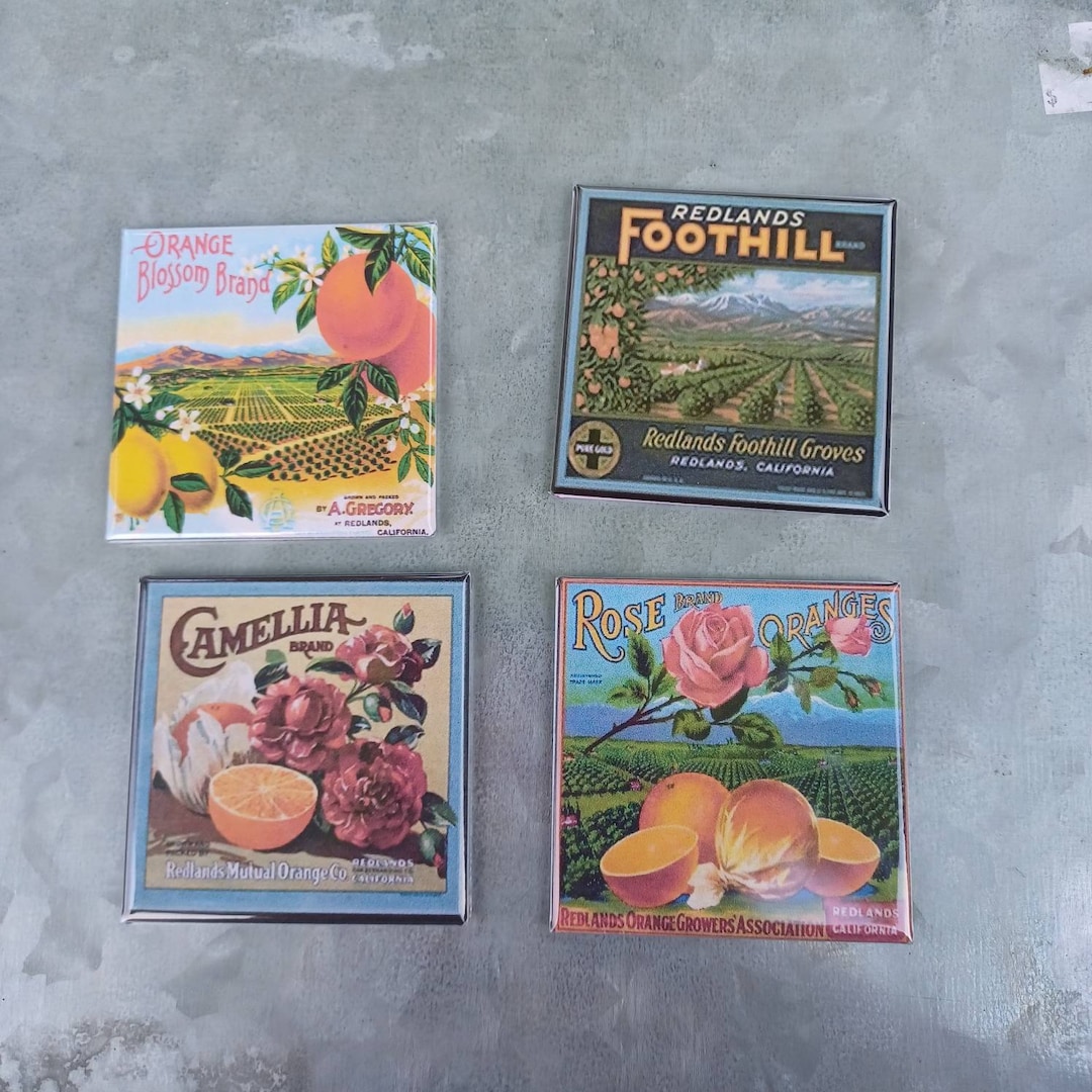 Set of 4 Orange Crate Label Magnets Redlands Ca - Etsy