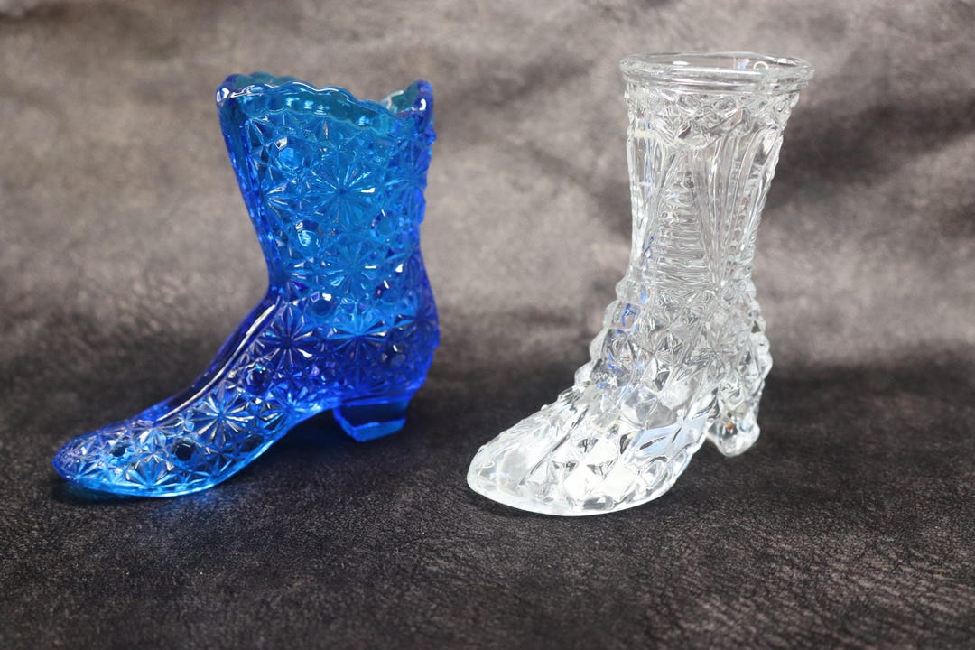 Blue Fenton Glass Shoe and Clear Glass Shoe - Etsy