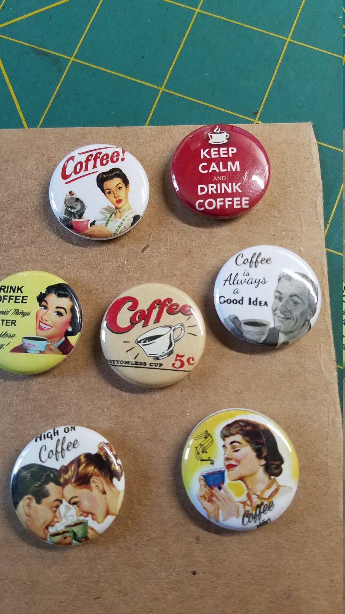 Set of 7 Mini Retro Coffee Buttons - Etsy UK