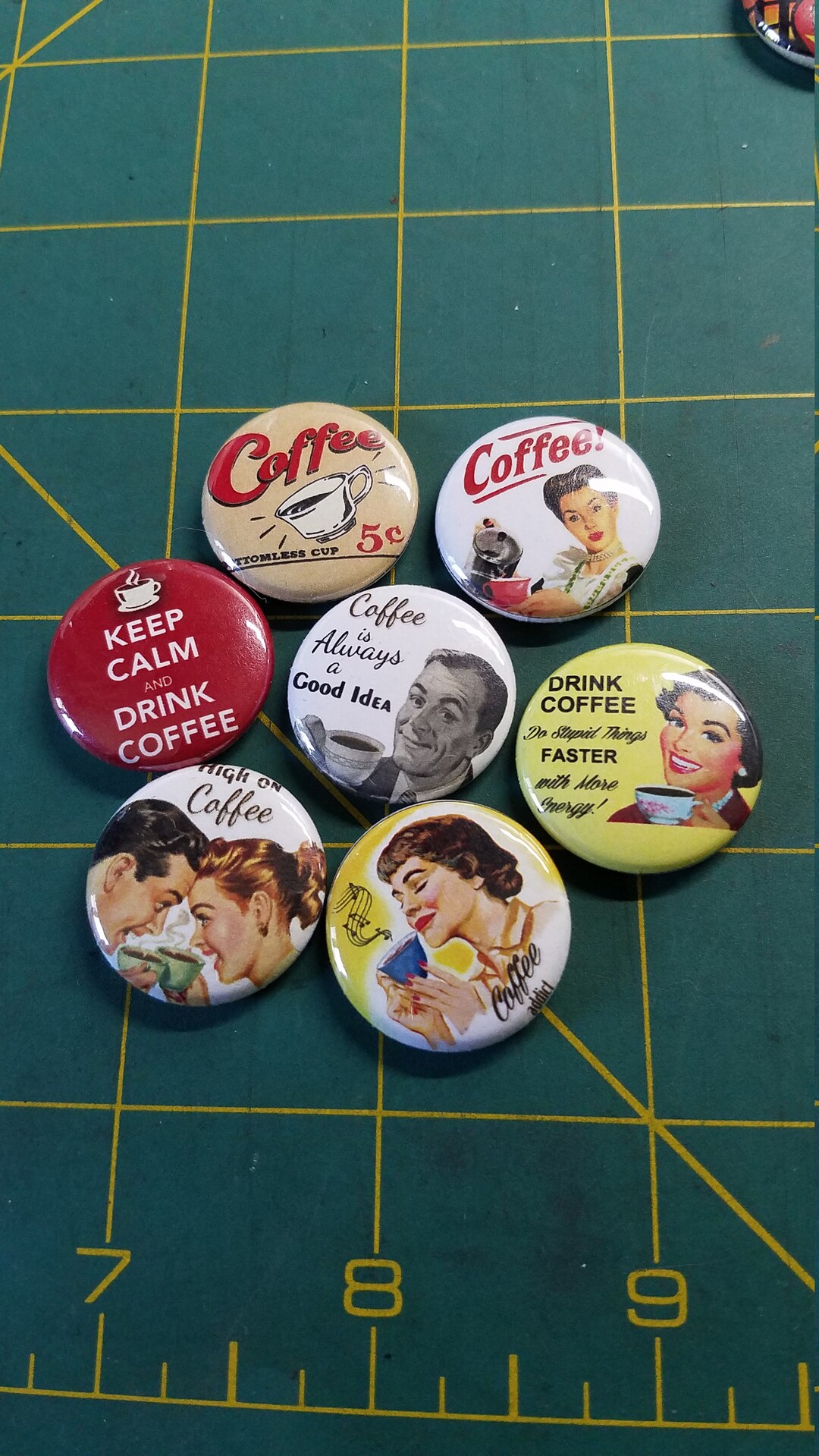 Set of 7 Mini Retro Coffee Buttons - Etsy