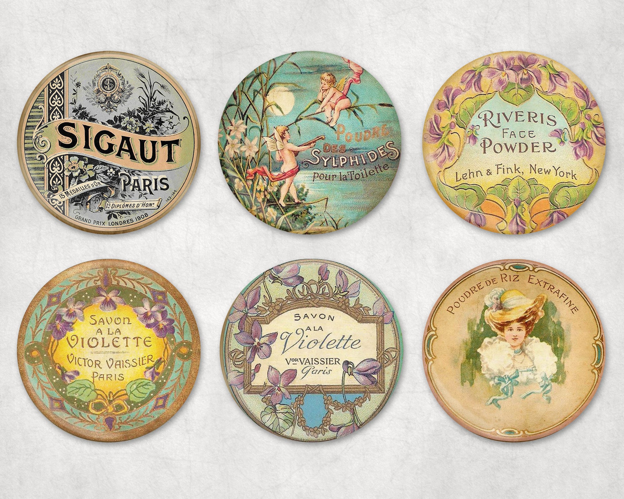 Set of Six French Beauty Labels on Pocket Mirrors - Etsy