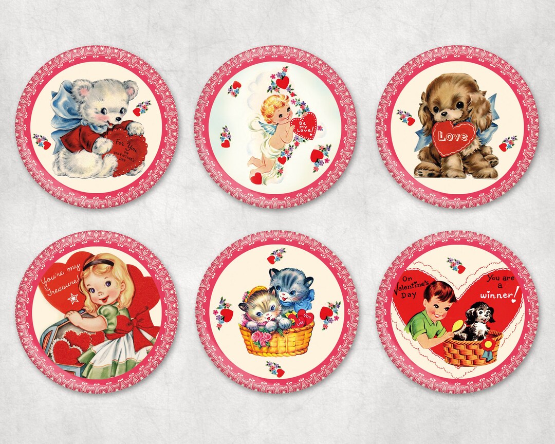 Sweet Set of 6 Valentines Day Pins Magnets or Pocket Mirrors - Etsy
