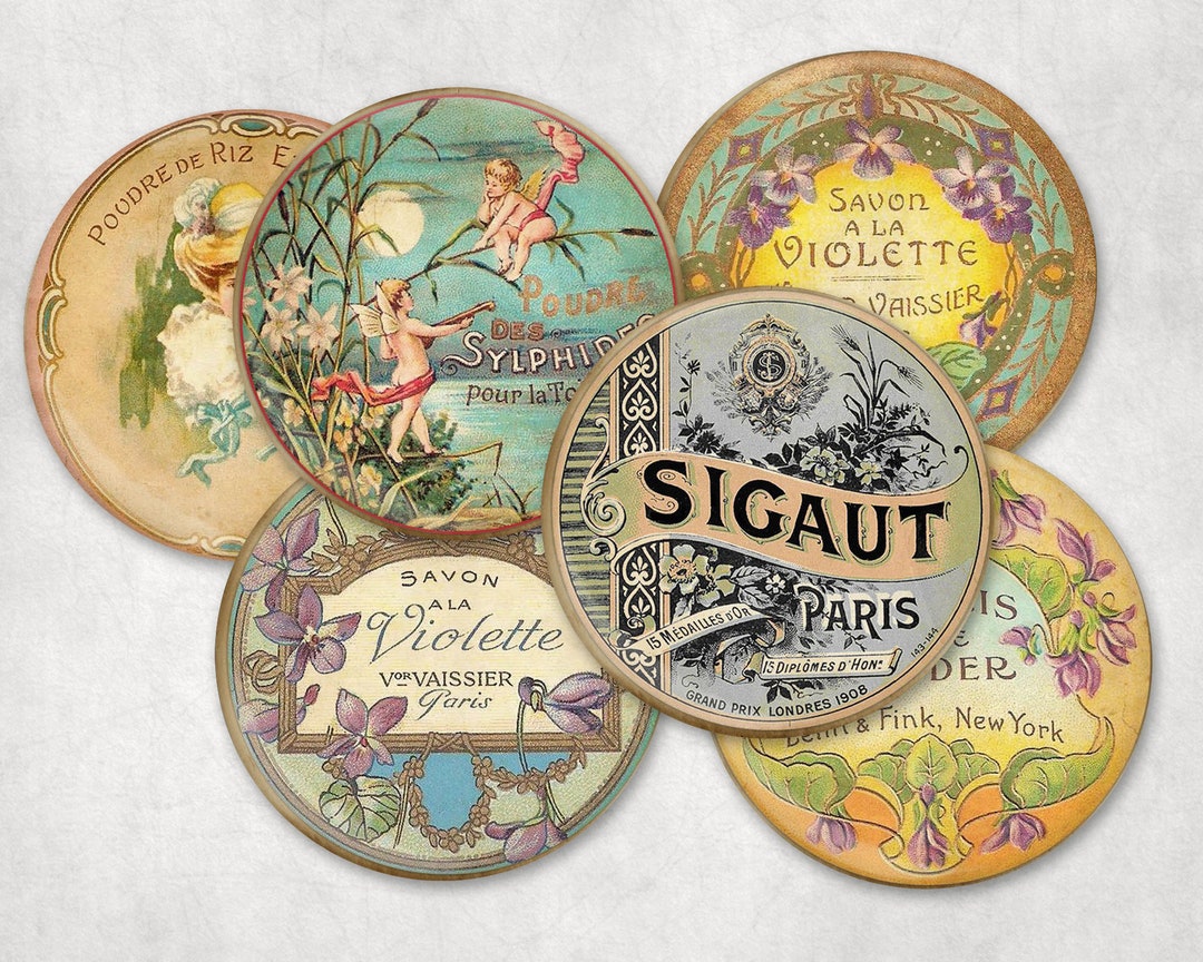 Set of Six French Beauty Labels on Pocket Mirrors - Etsy