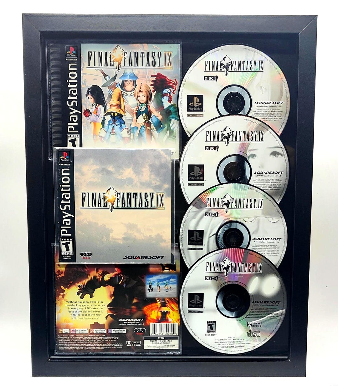 Final Fantasy 9 FF9 FFIX PS1 Framed Video Game Shadowbox W/ Case Inlays ...