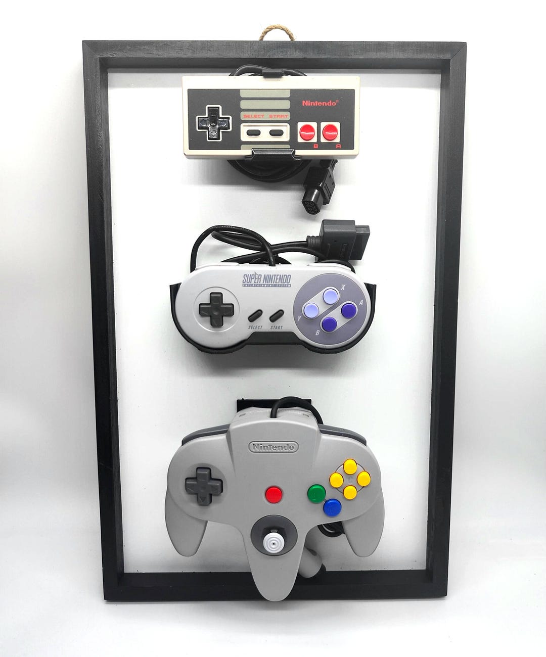 Nintendo OEM NES SNES N64 Game Controller Mounted Frame - Retro Video Game Wall Art for Game ...