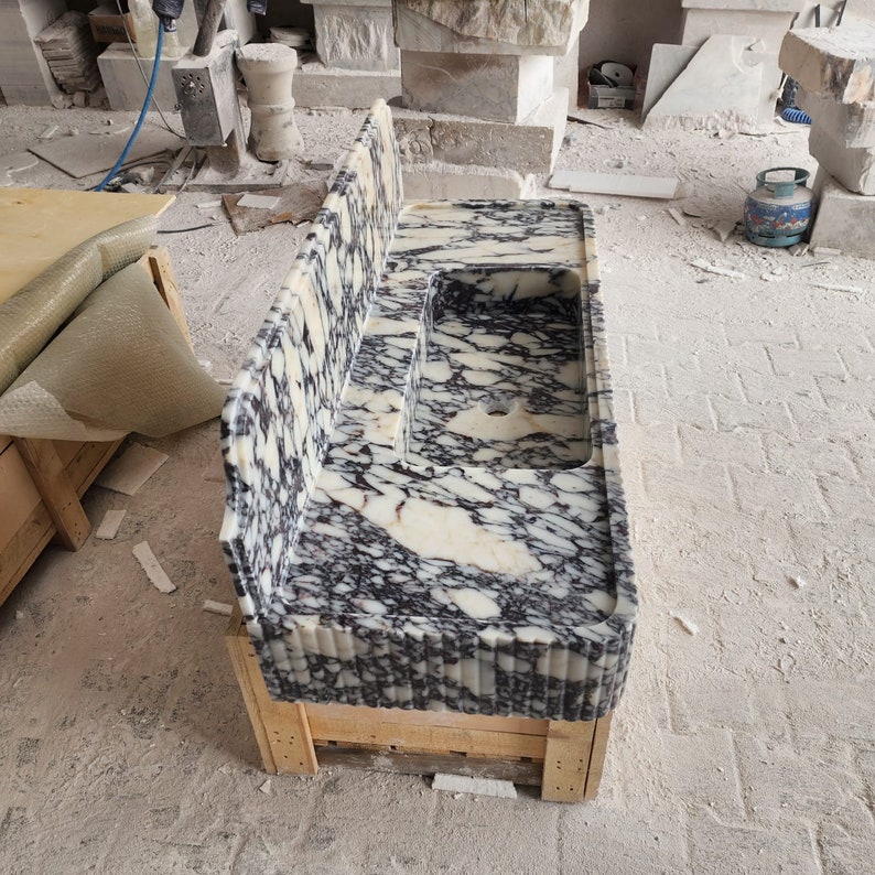 Calacatta Viola Marble Basin, Hand Carved Basin, Marble Basin, Round ...