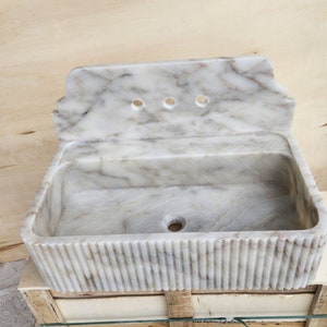Calacatta Gold Front Ribbed Marble Sink, Special Order Marble Sink ...