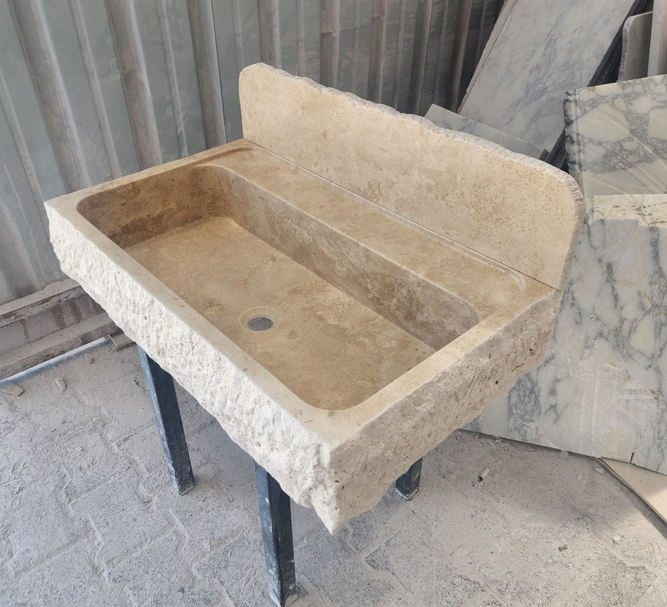 Travertine Split Face Marble-sink, Wall Mounted Sink, Small Bathroom ...