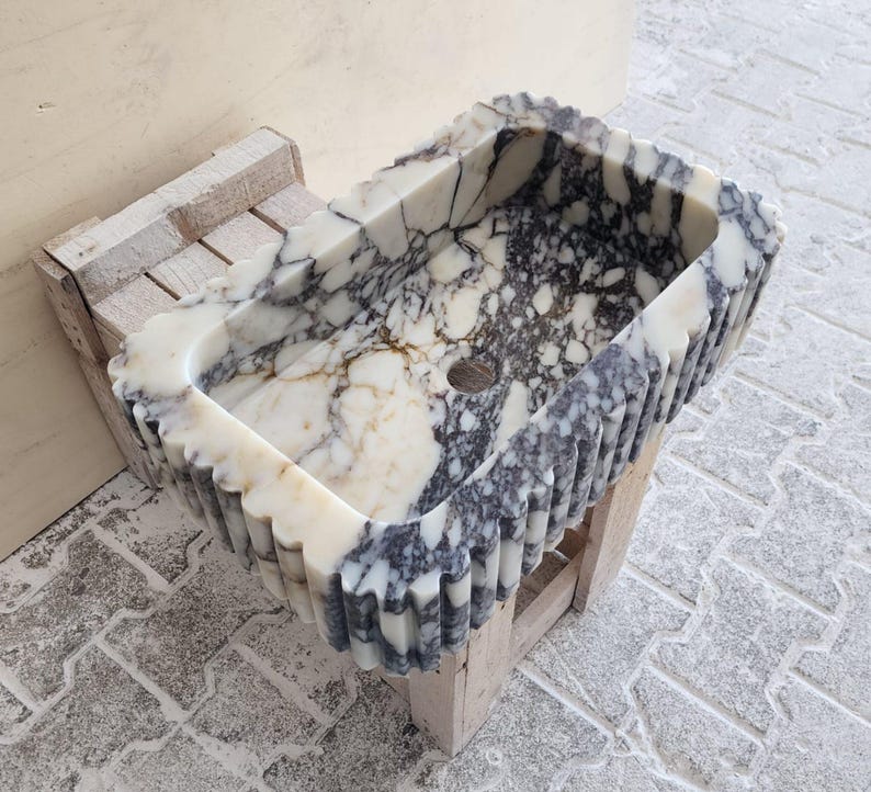 Fluted Calacatta Viola Marble Sink, Handmade Stone Washbasin - Etsy Canada