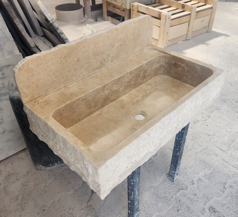Travertine Split Face Marble Sink: Wall Mounted Bathroom Vessel - Etsy ...