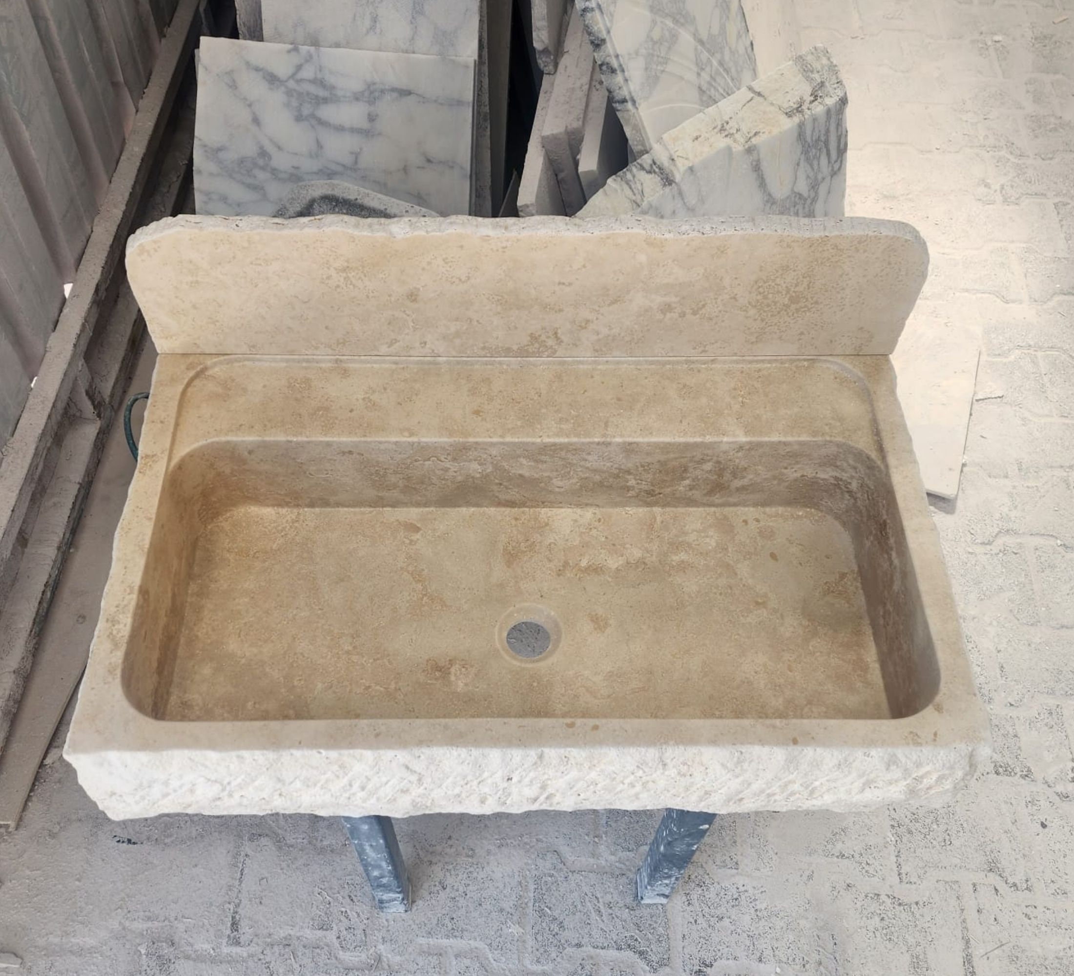 Travertine Split Face Marble-sink, Wall Mounted Sink, Small Bathroom ...